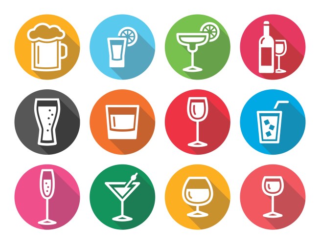 Drink alcohol beverage icons set Royalty Free Vector Image