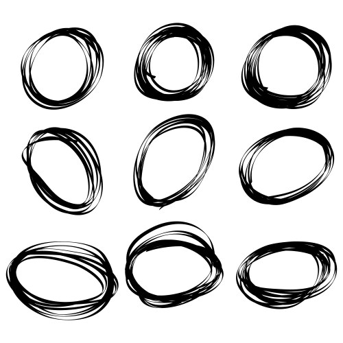 Set of 9 hand drawn scribble circles Royalty Free Vector