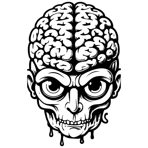 Cartoon brain hand drawn line transparent Vector Image