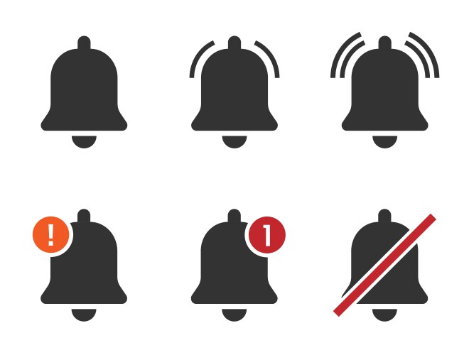 Notification bell icon set incoming inbox message Vector Image