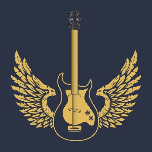 Winged rock guitar design element for logo label Vector Image
