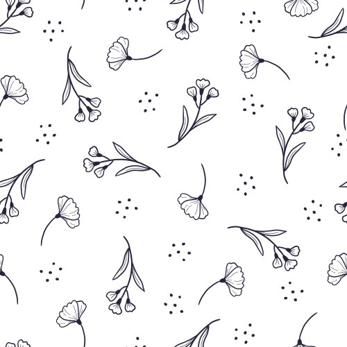 Line drawing floral seamless pattern Royalty Free Vector