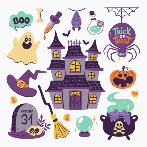 Kawaii cute halloween clipart set Royalty Free Vector Image