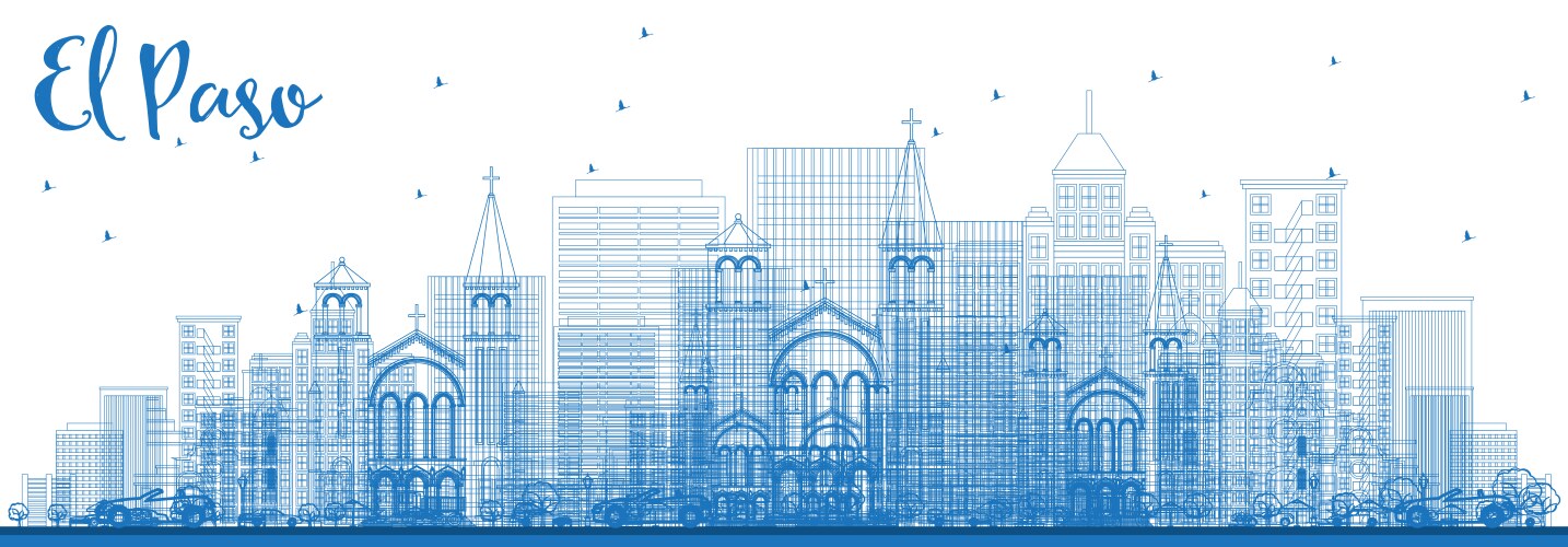 Outline el paso skyline with blue buildings Vector Image