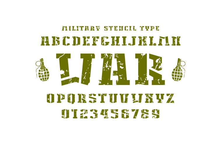 Stencil plate military font and numeral Royalty Free Vector
