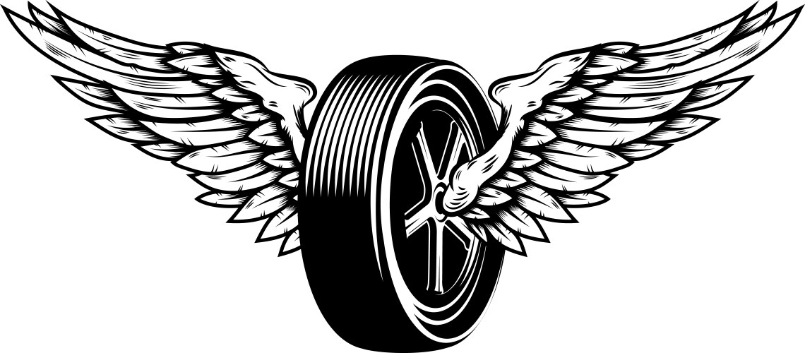 Winged wheel in monochrome style design element Vector Image