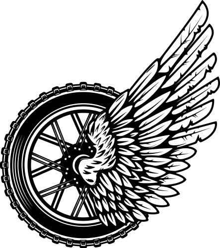 Winged wheel in monochrome style design element Vector Image