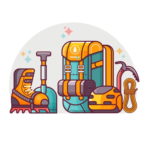 Editable 2d hiking gear icons collection Vector Image