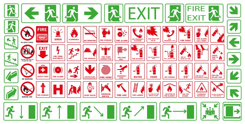 Set of symbols for fire escape evacuation plans Vector Image