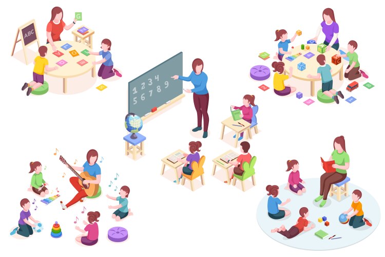 Kindergarten constructor isometric elements set Vector Image