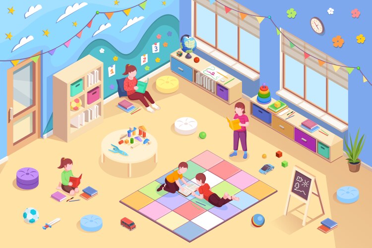 Kindergarten constructor isometric elements set Vector Image
