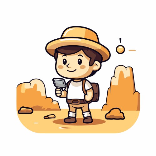 Cute explorer girl with a map and magnifying Vector Image