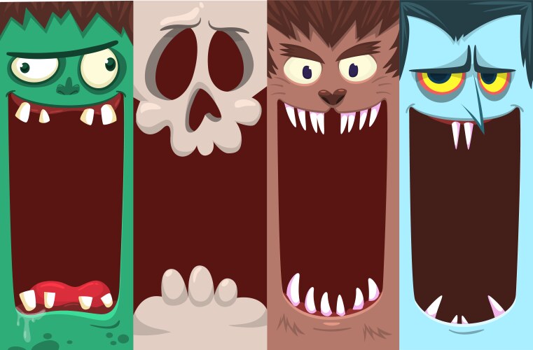 Halloween funny faces set of four characters Vector Image