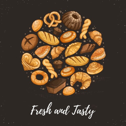 Fresh bread circle poster Royalty Free Vector Image