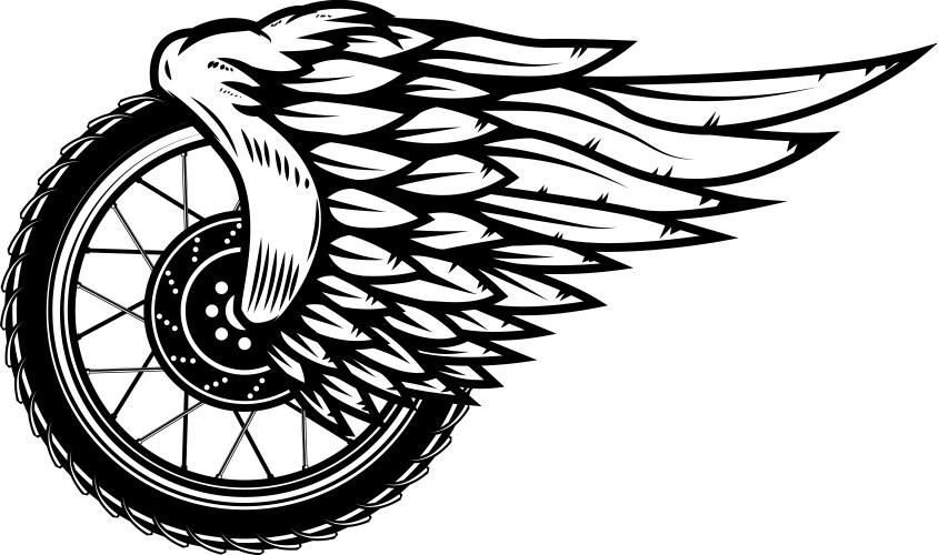 Winged wheel in monochrome style design element Vector Image