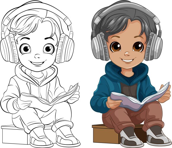 Boy reading a book Royalty Free Vector Image - VectorStock