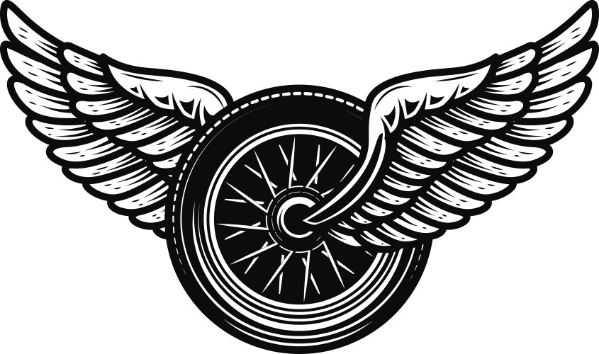 Winged wheel in monochrome style design element Vector Image