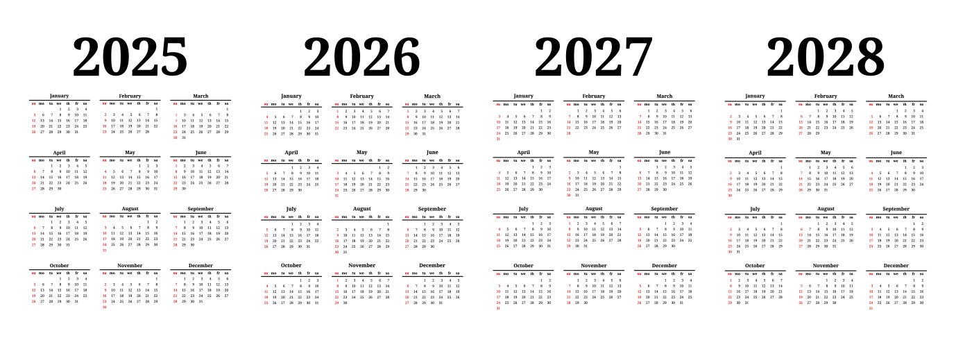 Set of calendars for 2025 2026 and 2027 Royalty Free Vector