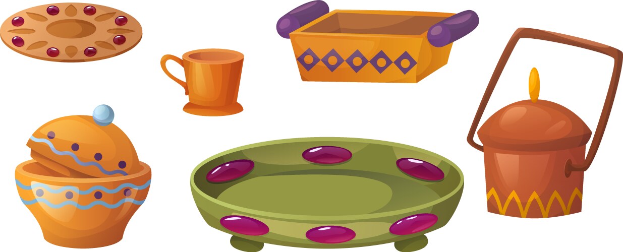 Oriental cuisine dishes cartoon set Royalty Free Vector