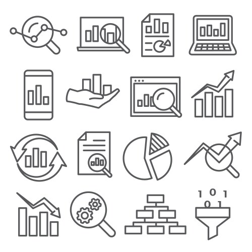 Data analysis icons set on white background Vector Image