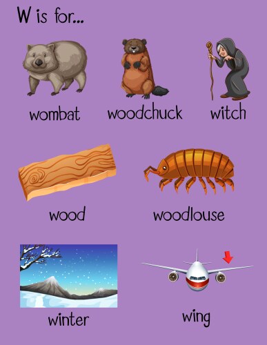 Many words begin with letter w Royalty Free Vector Image