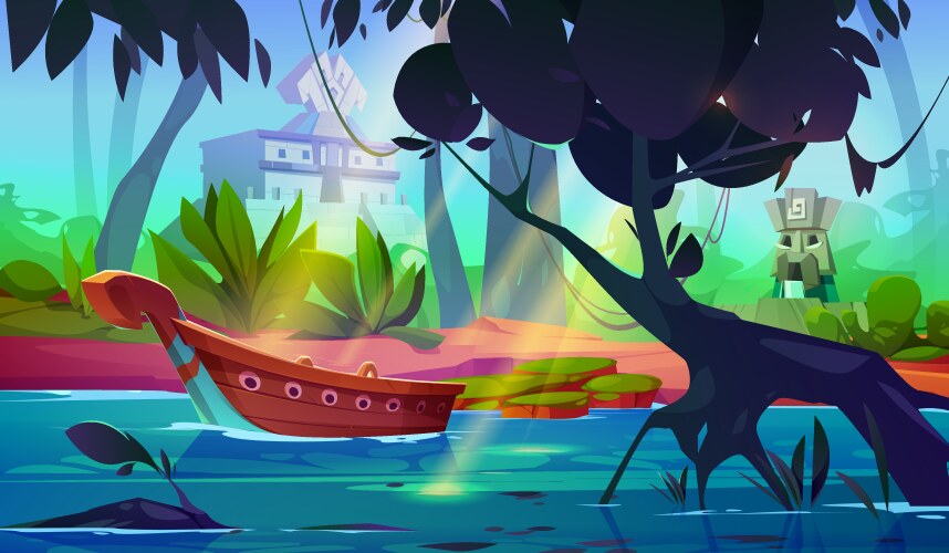 Cartoon forest river water scene background Vector Image