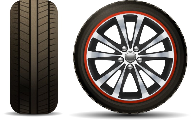 Realistic car wheels set with alloy rims tire Vector Image