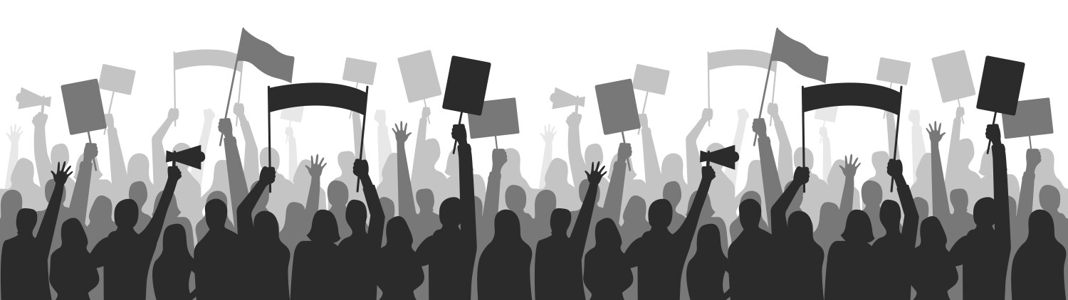 Protesting people group activists hold sign board Vector Image