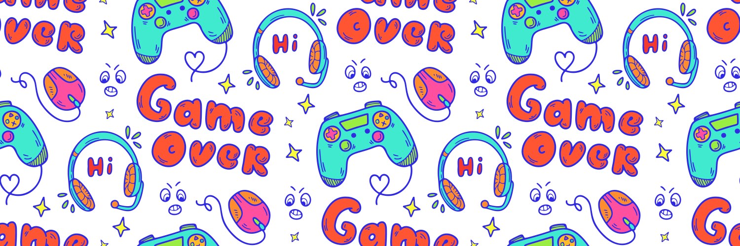Game over pattern hand drawn doodle gamepad Vector Image