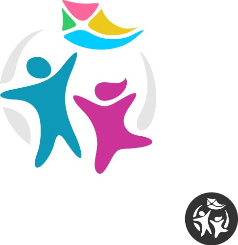 Happy three friends line style logo Royalty Free Vector