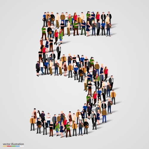 Group of People Forming Number 5 Royalty Free Vector Image