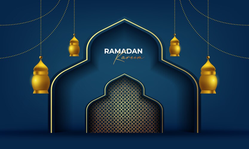 Ramadan kareem background blue and gold Royalty Free Vector