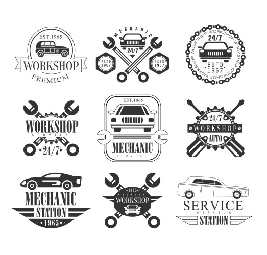 Set of vintage monochrome car repair emblems Vector Image