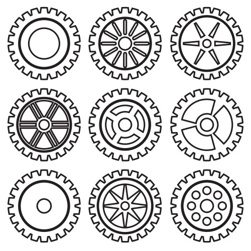 Three outline gears Royalty Free Vector Image - VectorStock