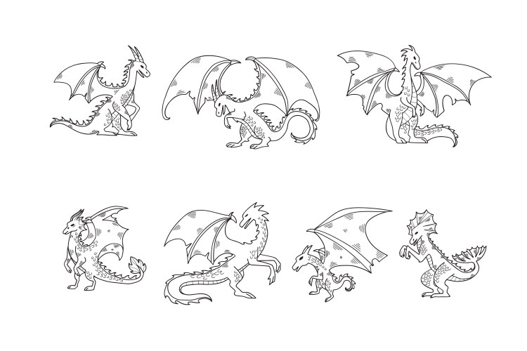 Hand drawn dragon character in flat style Vector Image