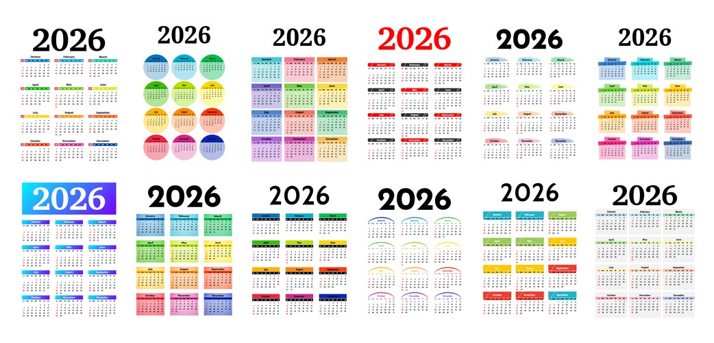 2026 Calendar Set - White Background – Royalty-Free Vector | VectorStock