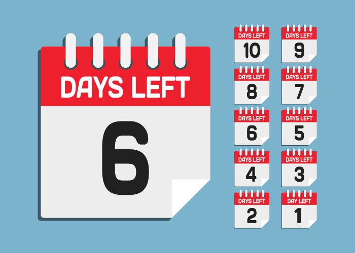 Countdown daily page calendar icon - 6 days left Vector Image