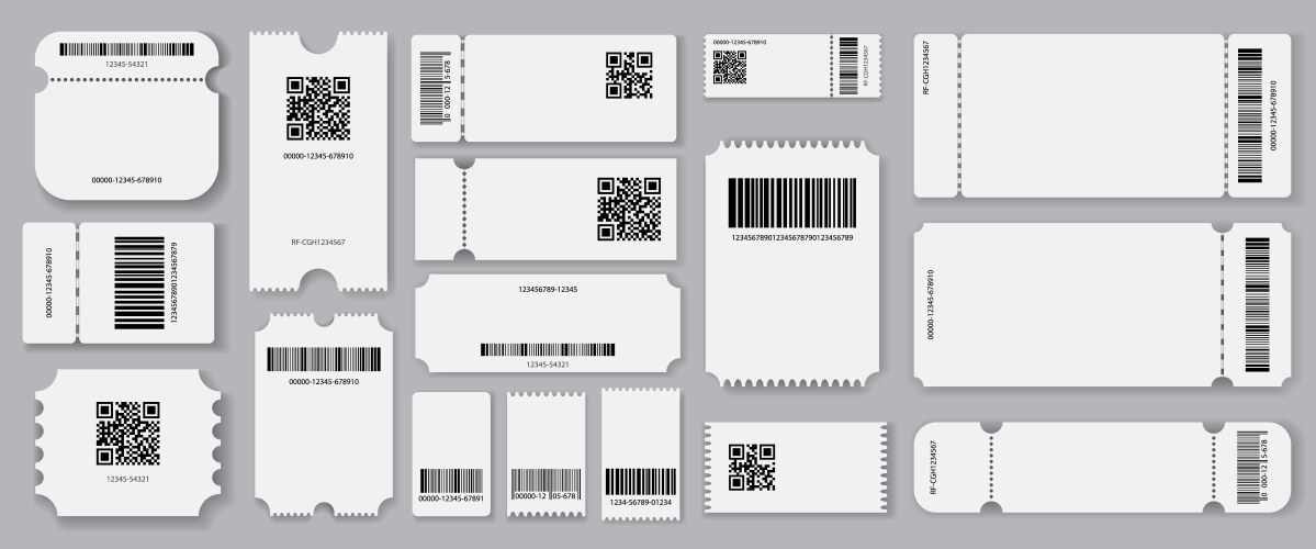 Blank ticket mockup white tickets with barcodes Vector Image