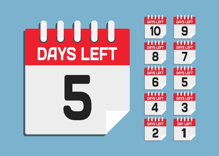 Countdown daily page calendar icon - 7 days left Vector Image