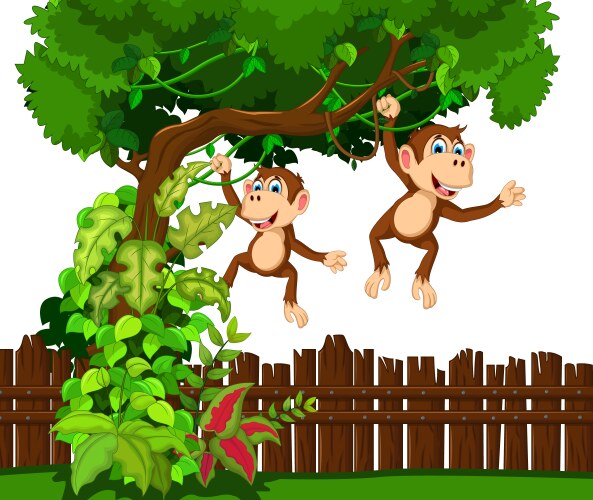 Border design with monkey on the tree Royalty Free Vector