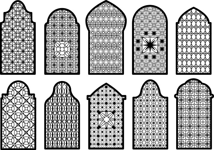 Islamic arch window or door set cnc pattern Vector Image