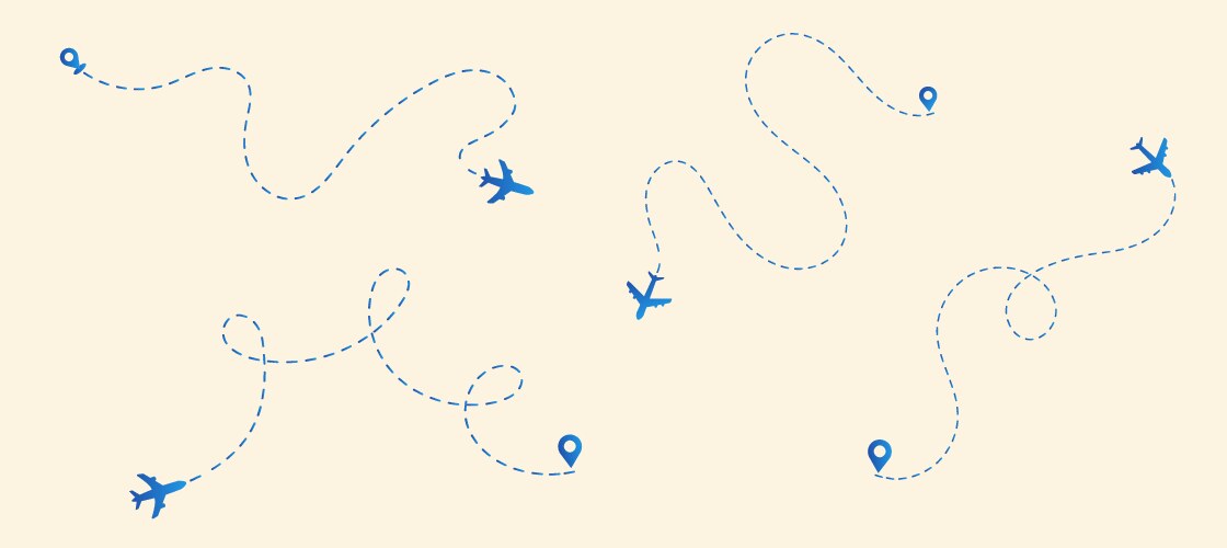 Flight path of the aircraft from point Royalty Free Vector