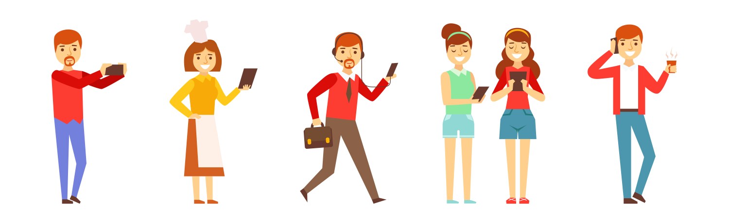 People characters using social media with mobile Vector Image