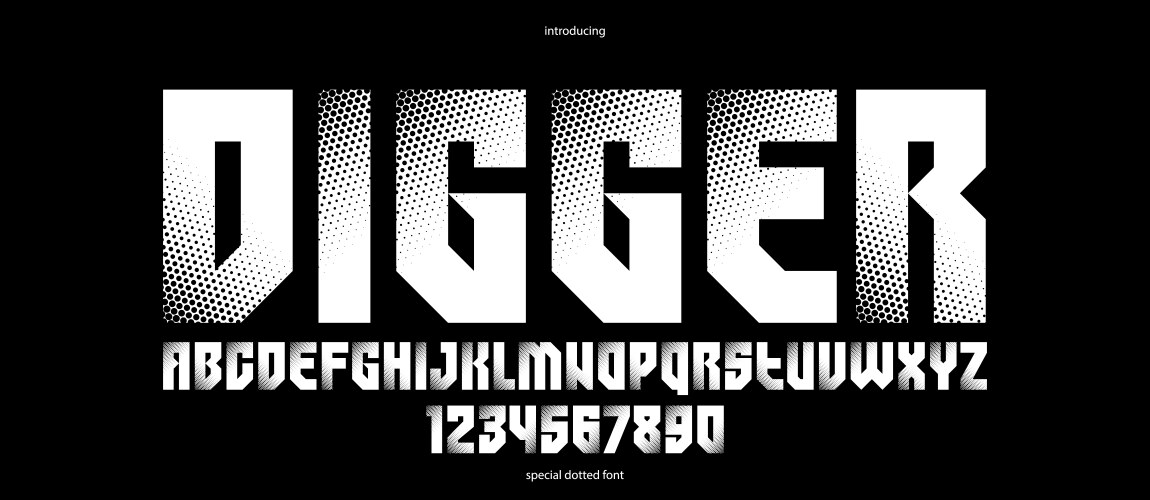 Halftone dotted futuristic cyberpunk font Vector Image