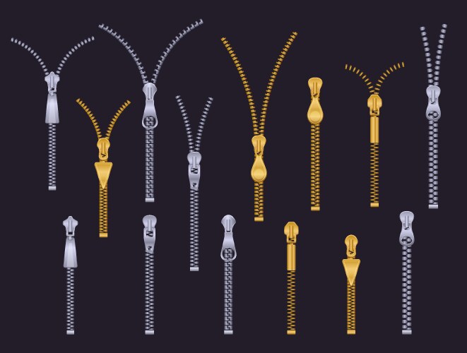 Zipper collection realistic set Royalty Free Vector Image