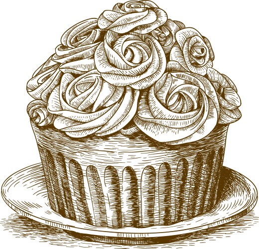 Woman presenting a layered cake engraving Vector Image