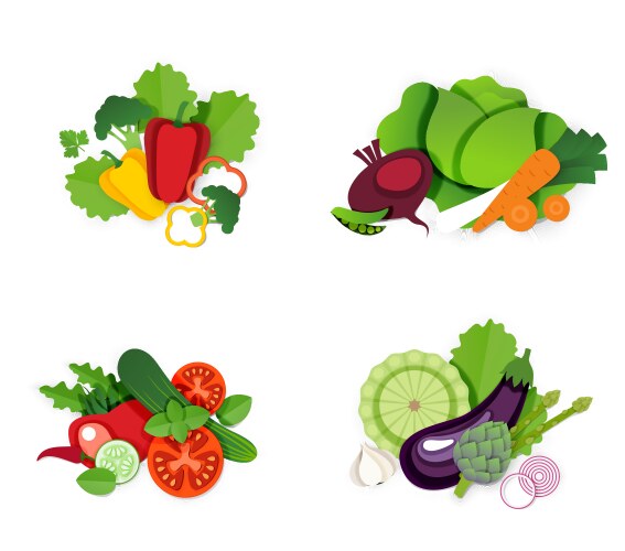 Basic colors with vegetables characters group Vector Image