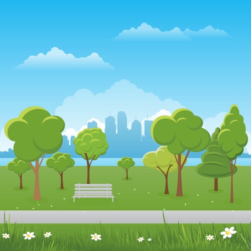 Green cartoon landscape with road background Vector Image