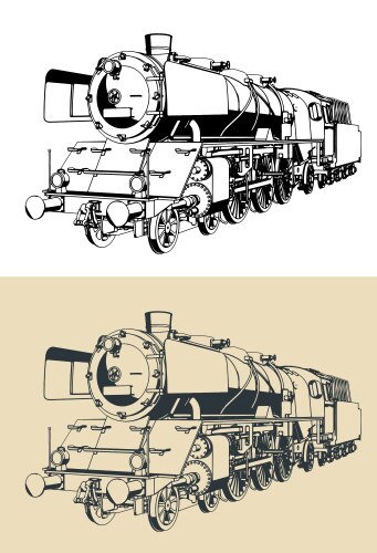 Steam locomotive vintage side view hand drawn Vector Image
