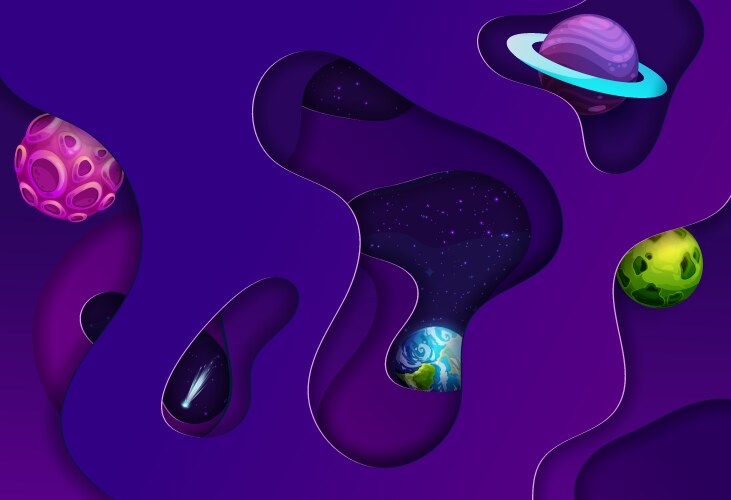 Paper cut space solar system planets and stars Vector Image